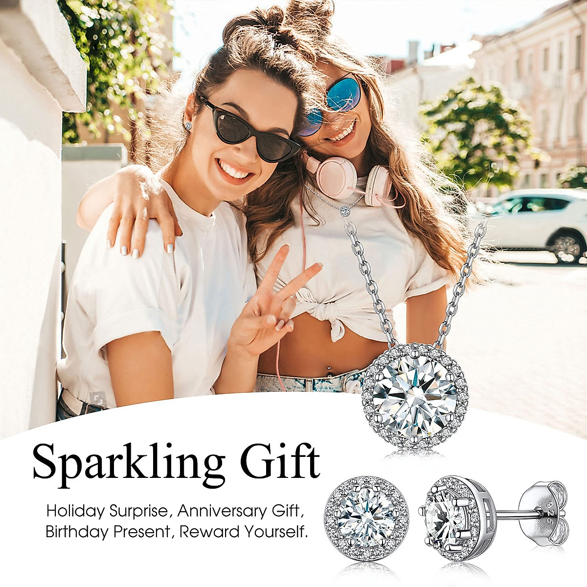 Bestyle 925 Sterling Silver Round Cut Birthstone Stud Earrings for Women, April White Diamond Stud Earrings with Love and Purity, Best Women Earrings for Everyday Wear