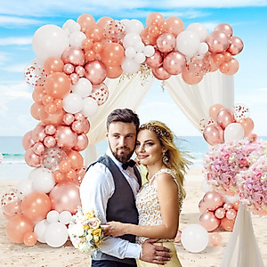 Belscebels Rose Gold Balloons Arch Kit, White and Metallic Rose Gold Balloon Garland Arch Kit for Birthday Party Decorations Baby Shower Bridal Shower Wedding Bachelorette Bride to Be Engagement