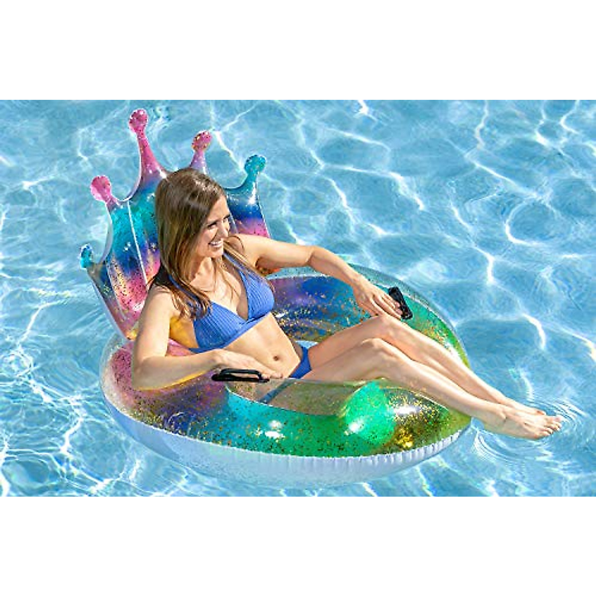 Poolmaster Swimming Pool Float Rainbow Glitter Tiara Tube, Multi Large