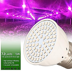 Full Spectrum Grow Light, 36W LED Grow Light Bulb -52 Red + 20 Blue AC220V 72 LEDs SMD2835 Plants LED Lamp Bulbs for Small Grow Box, Grow Tent, DIY Hydroponics, Bonsai, Garden etc