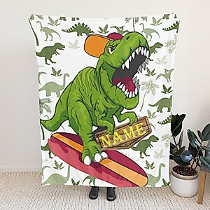 HSSQMH Personalized Dinosaur Blanket for Kids, Custom Dino Throw Blanket with Name for Boys and Girls, Toddler Bed, Room & Bedroom Decor, Unique Blankets for Children
