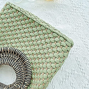 QTKJ Women Summer Retro Straw Bag with Zip Hand-woven Beach Handbag Top Round Handle Boho Tote Bag Shopping and Travel Large Bag (Green)