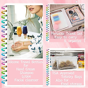 Gpurplebud Portable Travel Bottles Set, 10 Pack Refillable TSA Approved Travel Bottles for Toiletries 2.7oz Leak Proof with Travel Size Containers 2.8oz, with Toiletry Bags (Pink-kits)