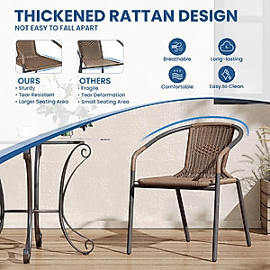 UDPATIO Rattan Patio Dining Chairs Set of 4, Wicker Stackable Outdoor Chairs with All Weather Curved Back & Metal Frame, for Indoor Restaurant Porch Deck, Brown