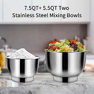 AIFEEL Stand Mixer, Electric Food Mixer with 7.5QT+5.5QT Two Stainless Steel Bowls, Tilt-Head Electric Kitchen Mixer with Dough Hook,Egg Whisk,Flat Beater,Splash Guard (Green)