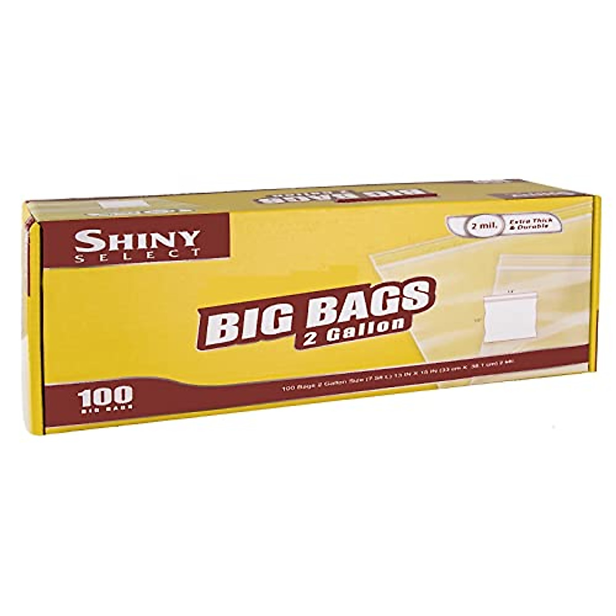 [ PACK oF 100 ] Food Storage Bags 2 GALLON SIZE - 13" x 15" Clear Resealable Closure 2 Mil. Thick For Kitchen, Brining, Office, Moving, Organization & Storage