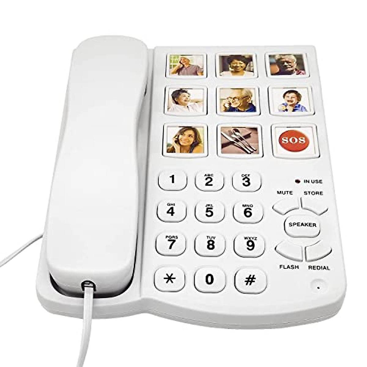 Big Button Phone for Seniors, 9 Pictured Big Buttons,Extra Loud Ringer,Wired Simple Basic Landline Telephone for Visually Impaired Old People with Large Easy Buttons, Emergency House Phones