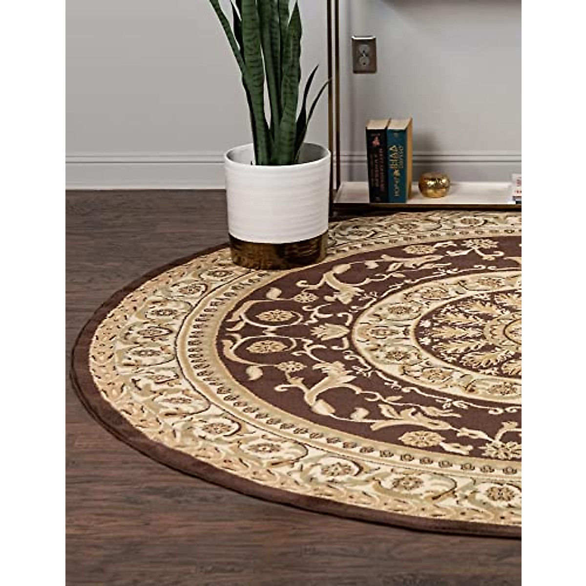 Unique Loom Versailles Collection Traditional Classic Medallion Floral Motif Area Rug (6' 0 x 6' 0 Round, Brown/ Ivory)