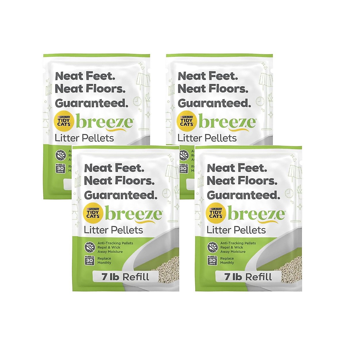 Purina Tidy Cats Breeze Litter Pellets Refill Pouch, Made for Multiple Cats, Anti-Tracking for Breeze Litter System, 7 LB (Pack of 4)