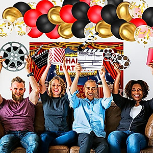 86 Pcs Movie Night Party Decorations Kit, Include Movie Night Themed Large Backdrop Movie Night Colorful Balloons Movie Night Table Cover Cake Topper for Movie Night Party Red Carpet Party Supplies