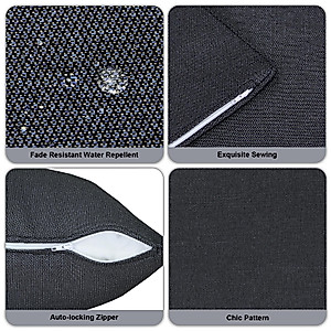 Pcinfuns Outdoor Lumbar Pillows 20x12 inch,Outdoor Patio Furniture Throw Pillows with Inserts,Decorative Pillows for Garden Couch Home Sofa Office Chair,2 Pack,Black Grey