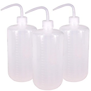 Belinlen 3Pcs 1000ml(33oz) Plastic Safety Lab Wash Bottle, Plastic Squeeze Bottle with Scale Labels and Narrow Mouth, Watering Bottle for Chemistry, Industry, Lab & Gardening(LDPE)