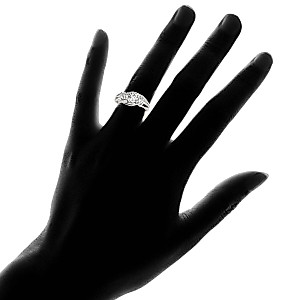 YDD Moissanite Engagement Rings Engagement Rings For Women Round Cut White Gold 3 Stones 1 Carat(1 CT) Free Engraved 10K Size 7