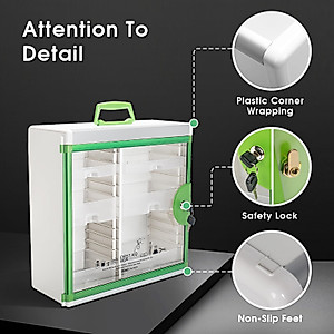 Glosen Medicine Cabinet Locking Medicine Cabinet Wall Mounted 15.62 x 6.5 x 15.43 Inch Portable Storage Container Big Capacity Green