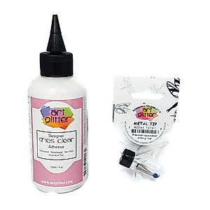 Art Glitter Glue Designer Dries Clear Adhesive 4 oz with Ultra Fine Metal Tip, Standard