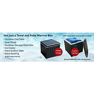 Hot Tub Towel and Robe Warmer/Cooler/Deck Box with Microwavable Heat Pad - Weather-Resistant, Large Capacity for Outdoor Hot Tub Pool or Spa (Black)