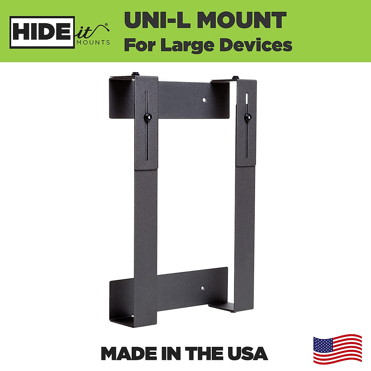 HIDEit Mounts Uni-L Mount - Patented in 2015, Made in USA - Steel Adjustable Large Wall Mount, Hide Your Cable TV Box, Satellite Receivers, DVRs, NVRs, Set-Top Boxes and Other A/V Equipment