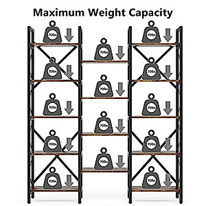 Tribesigns Triple Wide 5-Shelf Bookcase, Etagere Large Open Bookshelf Vintage Industrial Style Shelves Wood and Metal bookcases Furniture for Home & Office, 59 inch