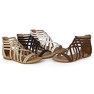 Journee Collection Womens Hanni Flat Gladiator Sandal Caged Multi-Strap Design Medium and Wide Width, Black, 10