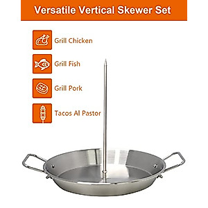 DOLAMOTY BBQ Vertical Skewer Pan Gyro Spit Shawarma Skewer Stand for oven, Al Pastor Skewer for Grill, El Pastor Hack for Tacos Al Pastor Chicken, Brazilian, Stainless Steel, with 8",10" stick