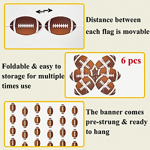 FAKTEEN 6 Pcs Football Garland Banner Football Party Decorations Football Cutouts Hanging Swirls for Birthday Party Supplies Assembled Sports Themed Home Classroom Party Decor Favors