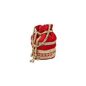 GoldGiftIdeas Indian Potli Bags for Wedding, Bridal Clutch, Bridal Purse for Party, Bridal Potli Bags, Traditional Potli Bags, Party Favor Bags (Pack of 5)