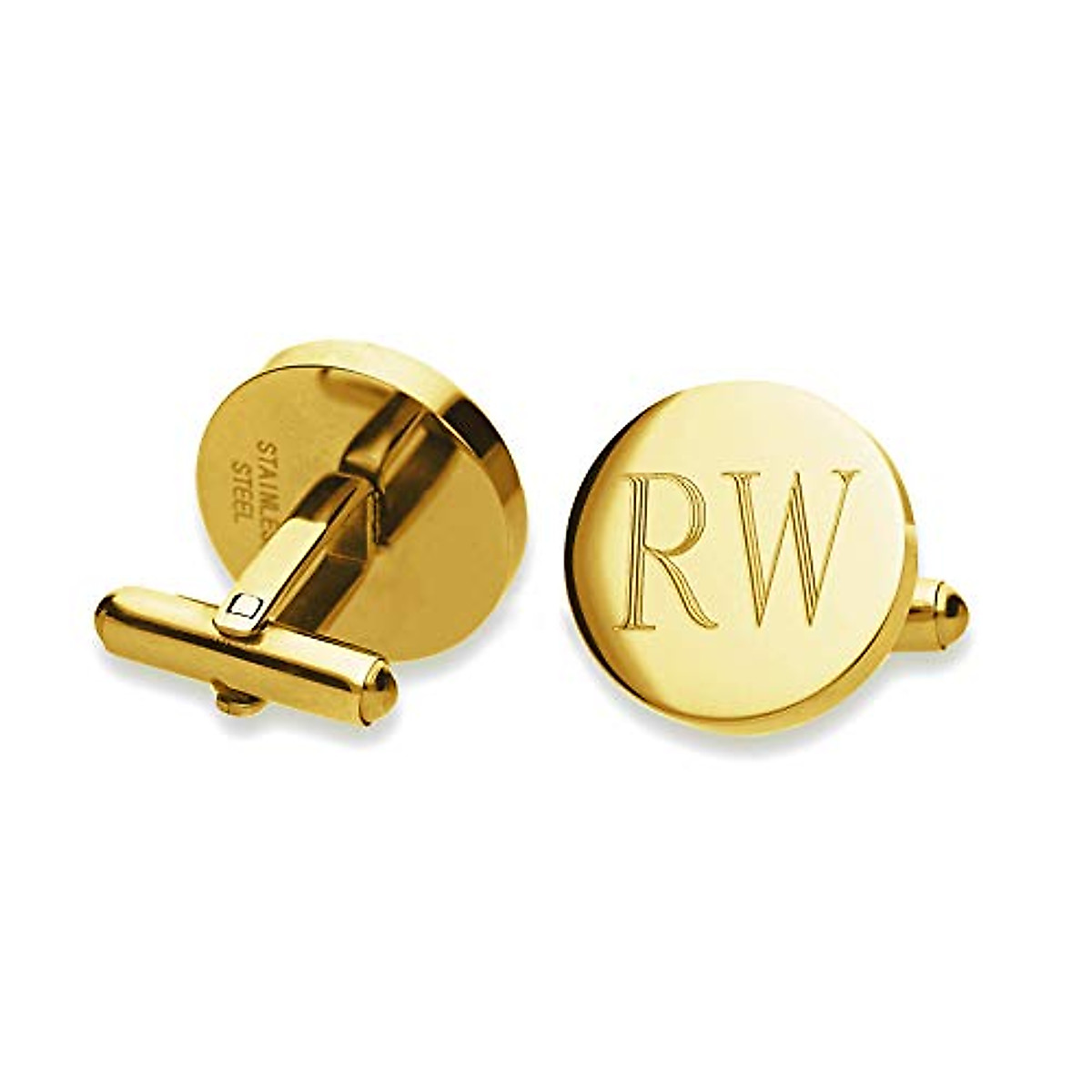 Personalized Gold-tone Custom Monogram Initial Cufflinks Cuff Links Stainless Steel Engraved