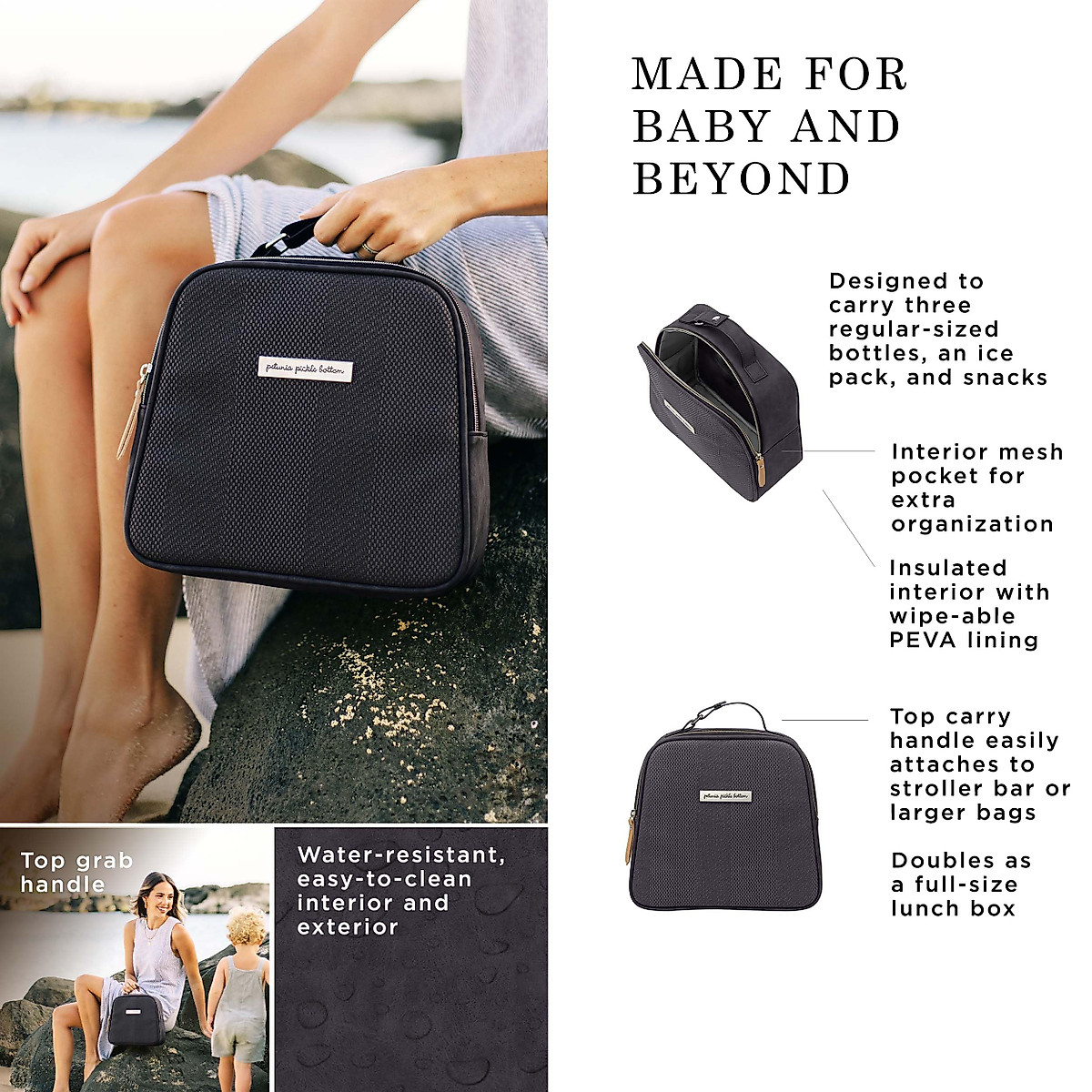 Petunia Pickle Bottom Tandem Bottle & Lunch Tote | Perfect for Bottles, Snacks & Wireless Pump | Holds up to Three Regular Sized Bottles | Insulated Lining & Easy to Clean | Carbon Cable Stitch