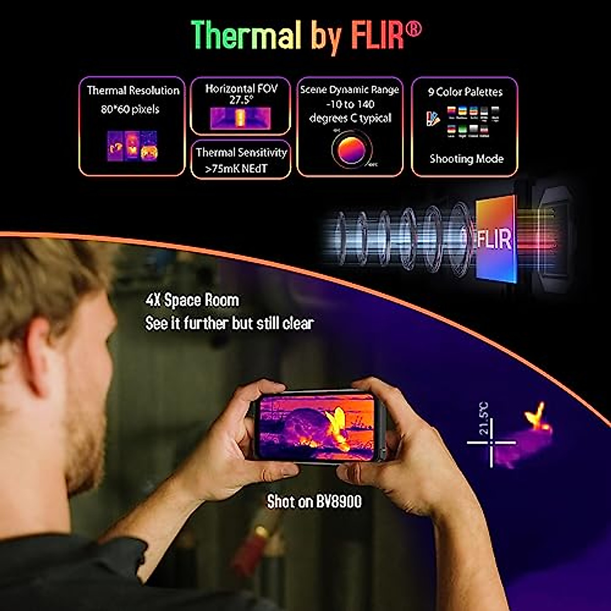 Blackview BV8900 Rugged Smartphone 2023, Thermal Camera Android 13 Phone, 16GB 256GB 1TB TF, Helio P90, 6.5-inch 2.4K FHD+ Display, 10000mAh 33W Fast Charge, 64MP Anti-Shake Camera Rugged Phone, NFC