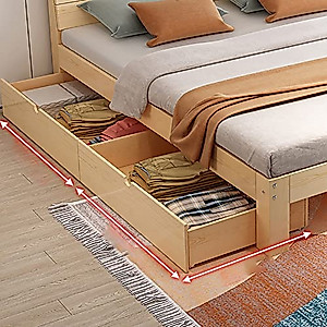 LITFAD Contemporary Pine Wood Platform Bed Natural Bed Frame with Headboard Mattress Wooden Slats Support Bed (No Box Spring Needed) - Storage Included Bed & Mattress Full-Covered, California King