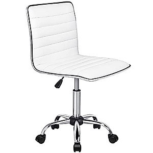 OFIKA Office Desk Chair, Adjustable Task Chair, Low Back Faux Leather Ribbed Swivel Chair, Armless Home Rolling Vanity Chair Retro with Wheels,