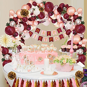 Birthday Decorations for Women, Burgundy Party Decorations with Rose Gold White Balloons Happy Birthday Banner for Bachelorette Wedding Lady 30th 40th (For All)