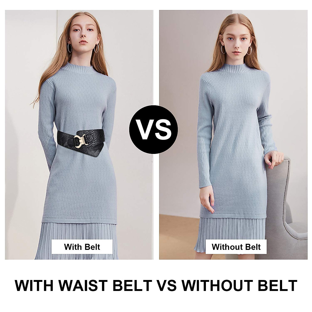 JASGOOD Women's Wide Elastic Stretch Adjustable Waist Belt Fashion Snake Pattern (Suit Waist 36-42 Inch, Black)