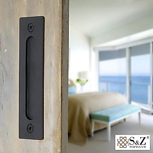 S&Z TOPHAND® 12 Inch Sliding Barn Door Handles Black Hardware, Set Black Powder Coated Finish Round Shape - Fit 1 3/8-1 3/4" Thickness Door Panel, Heavy Duty Solid Steel Gate (2, Black)