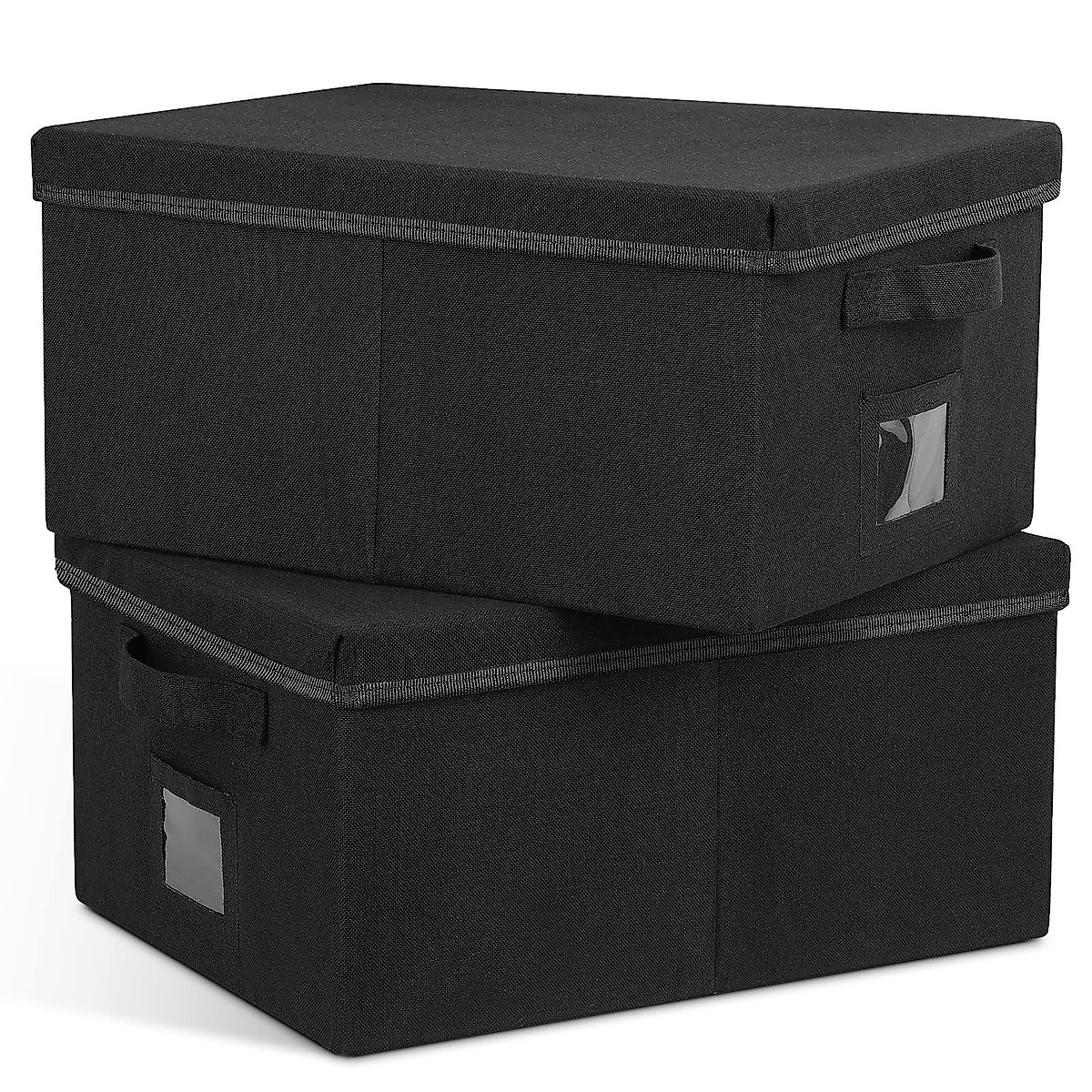 Graciadeco 22.8qt Closet Storage Boxes with Lids Black Folding Keepsake Storage Bins Stackable Flat Lidded Carboard Storage Contaner for Clothes Barbie Shoes, 2 Pack