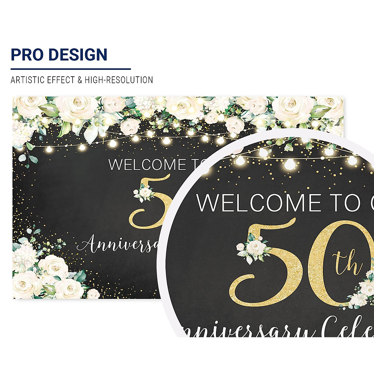 Allenjoy Black and Gold Floral Happy 50th Anniversary Backdrop for Love Cheers to 50 Years Wedding Birthday Party Supplies Decorations Banner Home Decor Photo Booth Props Gifts Background