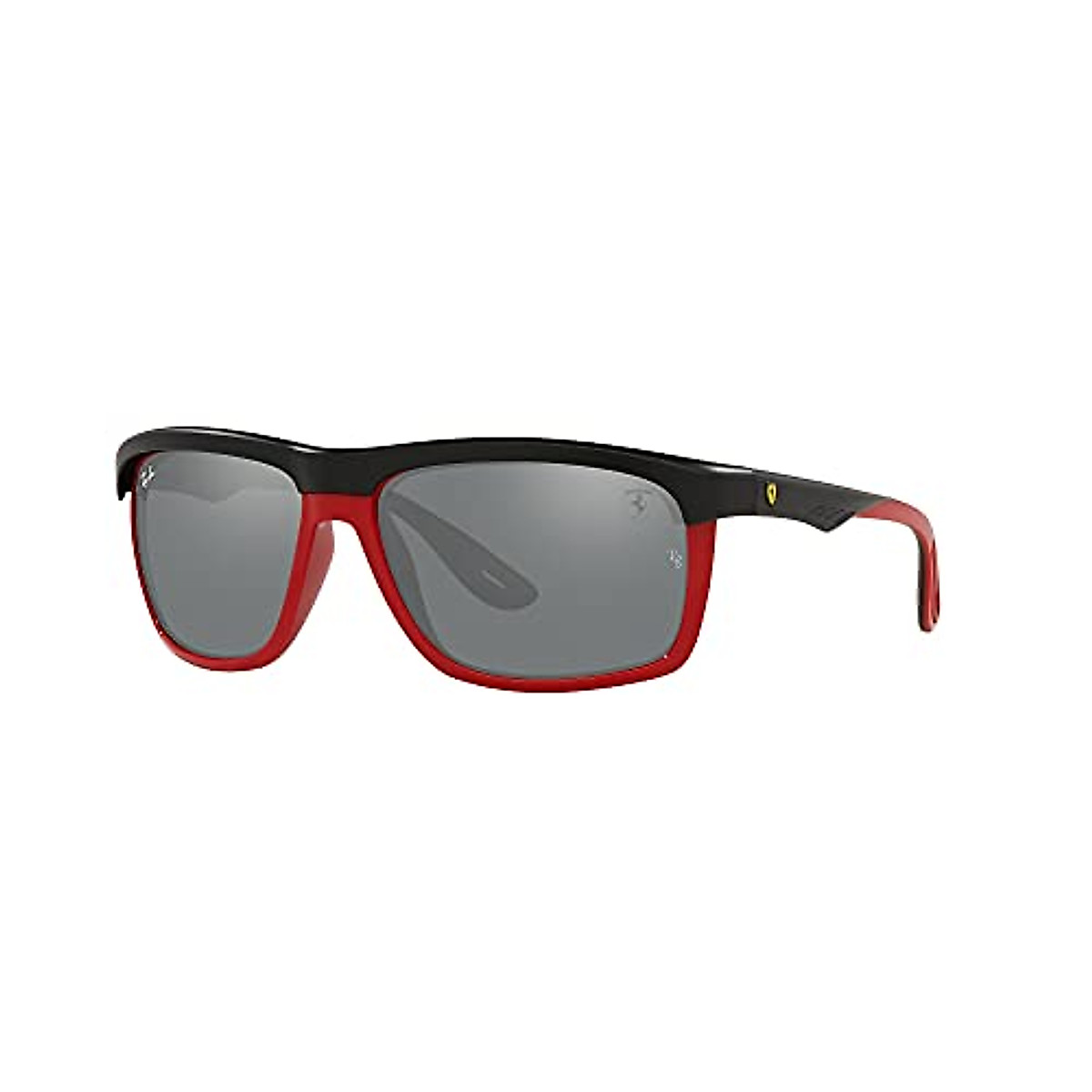 Ray-Ban Rb4363m Scuderia Ferrari Collection Aviator Sunglasses, Matte Black On Red/Grey Mirrored Silver, 61 mm