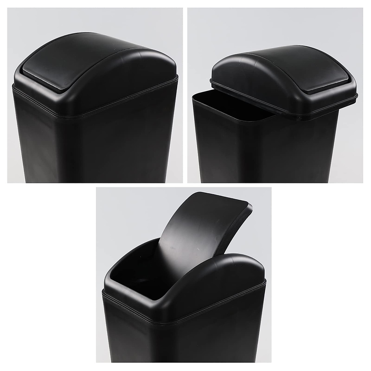 Readsky 3.5 Gallon Plastic Swing Lid Trash Can, Waste Bin with Swing Top, Black