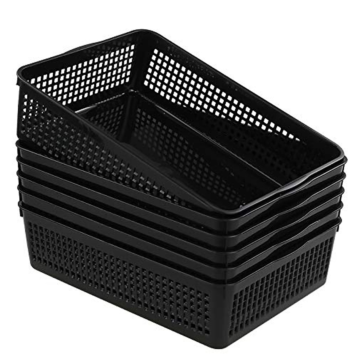 Hespama 6 Packs Plastic File Storage Baskets, Black A4 Paper Basket Trays