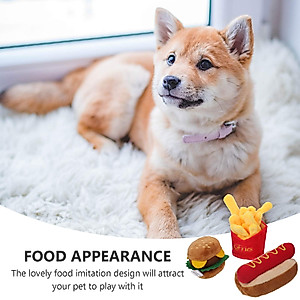 POPETPOP Dog Chew Toys, Plush Stuffed Puppy Chew Toys Shaped Plush Dog Toy Pack Hot Dog French Fries Plush Dog Toy for Small Medium Dogs