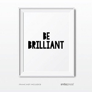 Andaz Press Unframed Nursery Kids Room Wall Art, Modern Black and White, Be Brilliant, Be Fearless, 8.5x11-inch Print Poster Signs Gift, 2-Pack, Christmas, 1st Birthday Gifts