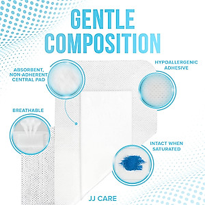 JJ CARE Adhesive Island Dressing [Pack of 50], 4” x 10” Sterile Island Wound Dressing, Breathable Bordered Gauze Dressing, Individually Wrapped Island Wound Bandages with Non-Stick Central Pad
