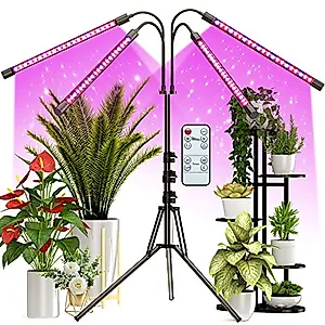 FRENAN Grow Light with Stand, Grow Lights for Indoor Plants with Red Blue Spectrum, 10 Dimmable Brightness, 4/8/12H Timer, 3 Switch Modes, Adjustable Gooseneck, Suitable for Various Plants Growth