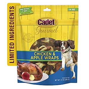 Cadet Gourmet Chicken & Apple Wrapped Dog Treats Wraps - Healthy & Natural Chicken & Apple Dog Training Treats for Small & Large Dogs - Inspected & Tested in USA (14 oz.)