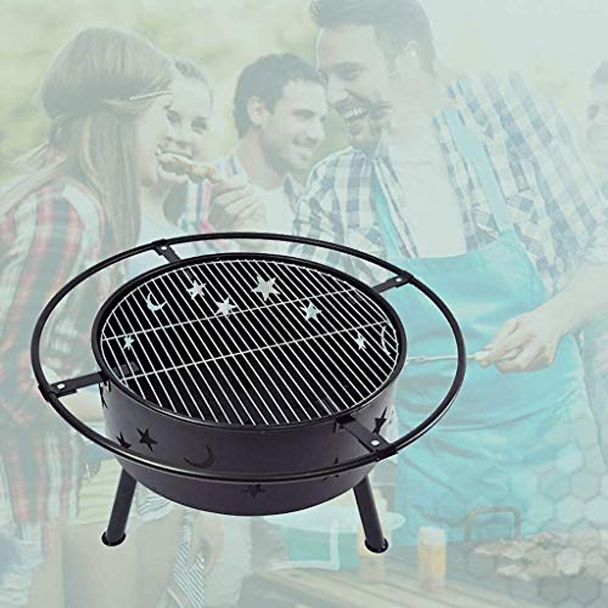LEAYAN Garden Fire Pit Portable Grill Barbecue Rack Fire Pit Grill Wood Burning - 28 Inch Large Bonfire Patio Backyard Firepit Large for with Round Spark with Cover BBQ Cooking for Camping Backyard