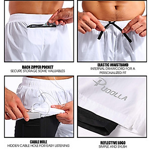 Pudolla Men’s 2 in 1 Running Shorts 7" Quick Dry Gym Athletic Workout Shorts for Men with Phone Pockets(White Medium)