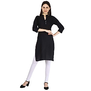 Ramkudi Indian Women's Plain Cotton Kurti Black Top