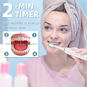 POTICO Sonic Electric Toothbrush for Adult with 8 Duponts Brush Heads, 5Modes, 2 Min Smart Timer, IPX7 Waterproof, Rechargeable Toothbrushes, Charge Lasts for 90 Days use