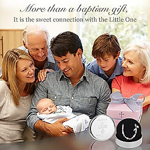 Tryuunion Baptism Bracelet in Sterling Silver and Cultured Pearls for Baby Girls, with Silver-plated Jewelry Keepsake Box, Great Catholic Christening and Baptism Gifts for Girl (Baptism-Girl)