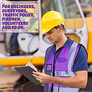 EBOOT 10 Pcs Safety Vests High Visibility Safety Vest with Reflective Strips, Neon Vest Construction Vest with Pockets (Purple)